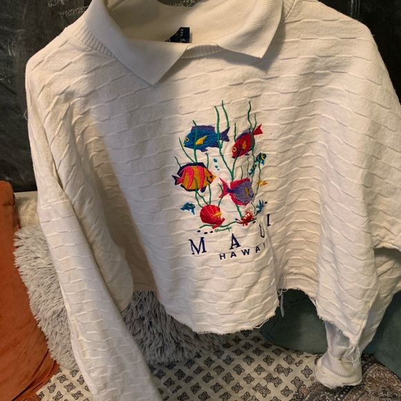 Tops | Vintage Oversized Cropped Maui Collared Sweatshirt | Poshmark